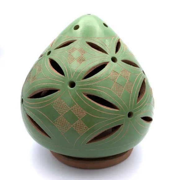 Art | Clay Luminary Geometric Flower Cutout Green | Poshmark